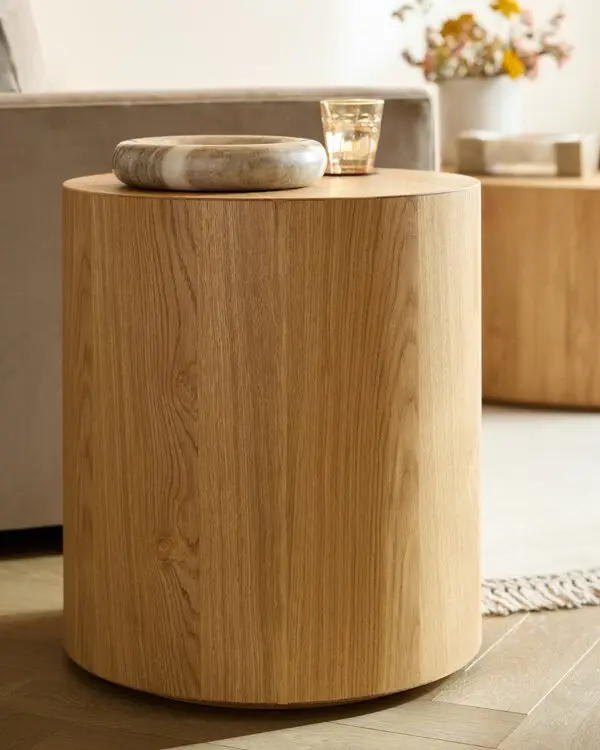 Quince Oak Drum End Table