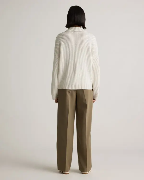 Quince Australian Merino Wool Collared Cable Cardigan - Heather Bone