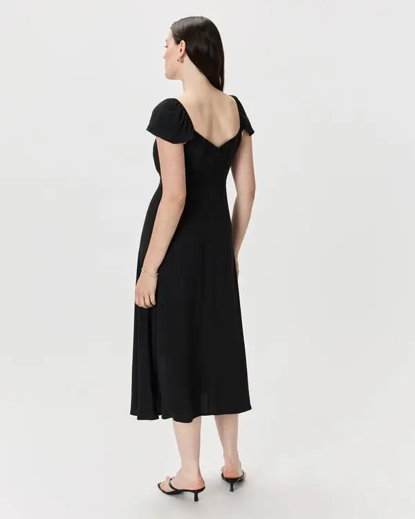 Quince Lightweight Crepe Flutter Sleeve Midi Dress - True Black