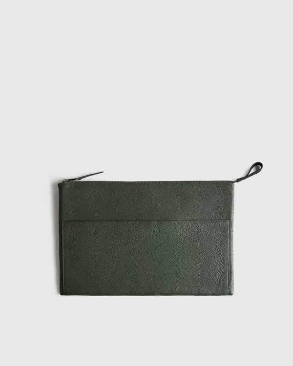 Quince Italian Leather Tech Folio - Dark Olive