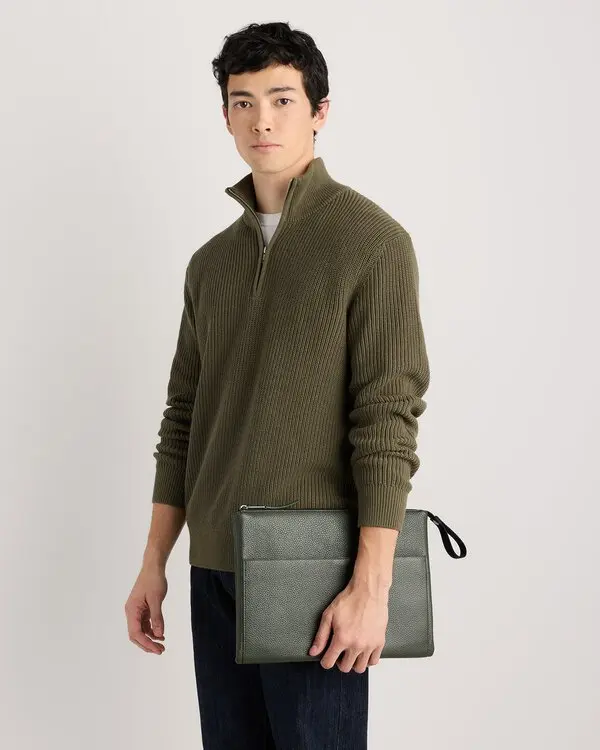 Quince Italian Leather Tech Folio - Dark Olive