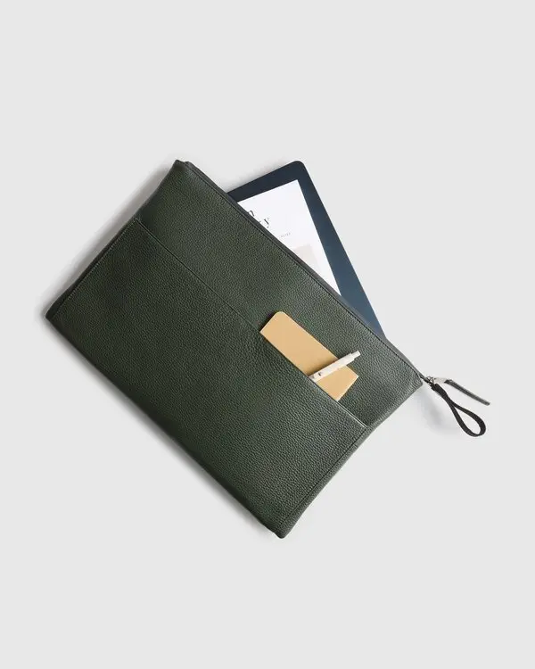 Quince Italian Leather Tech Folio - Dark Olive