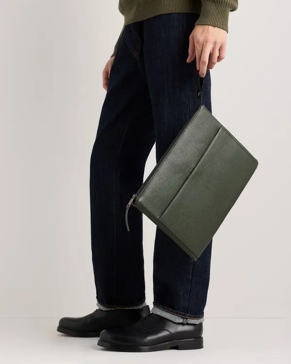 Quince Italian Leather Tech Folio - Dark Olive