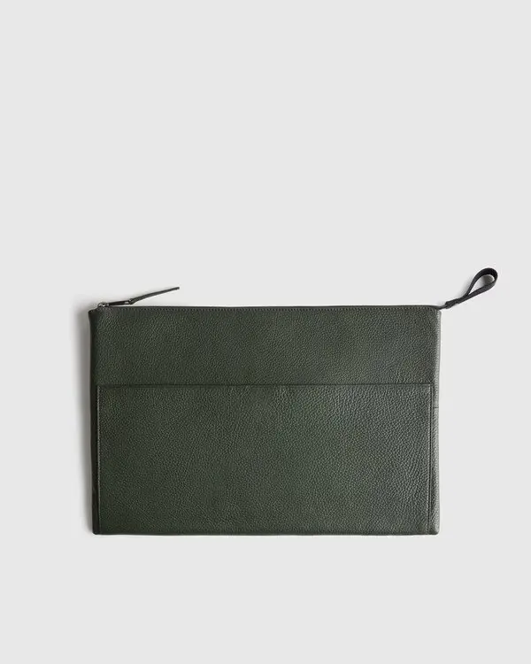 Quince Italian Leather Tech Folio - Dark Olive