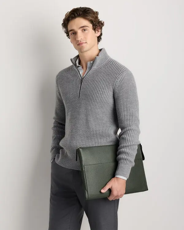 Quince Italian Leather Tech Folio - Dark Olive