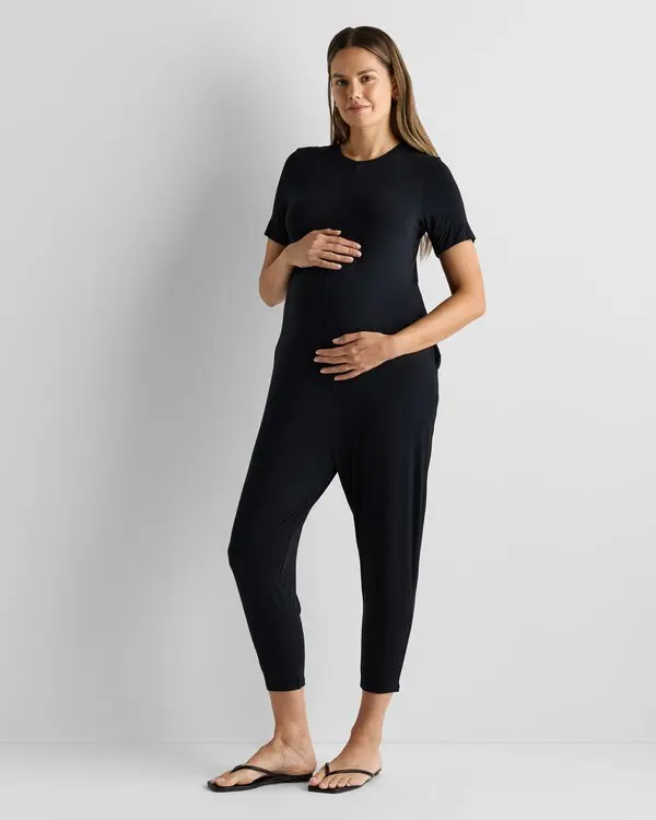 Quince Bamboo Jersey Maternity Jumpsuit - Black
