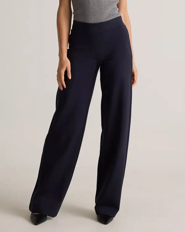 Quince Ultra-stretch Ponte Wide Leg Trousers - Navy