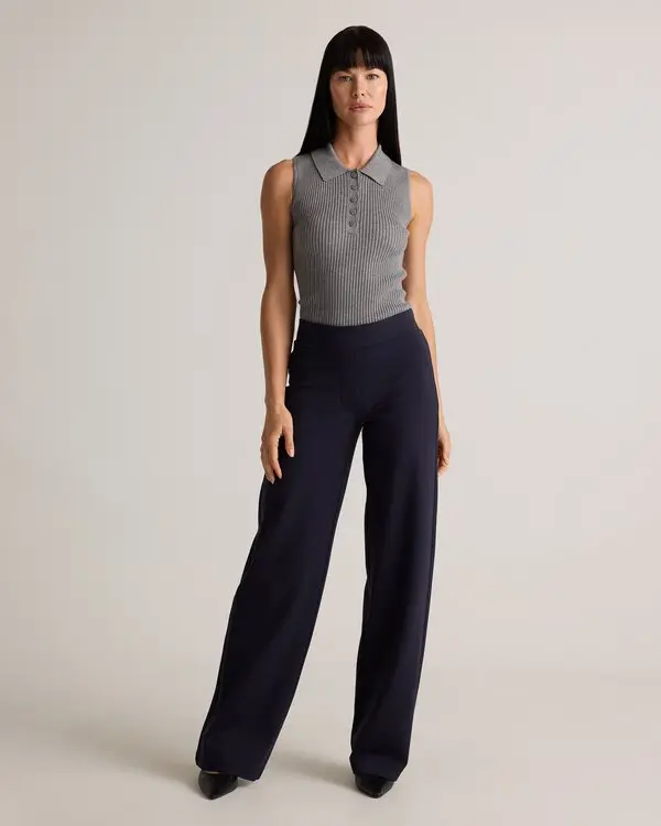 Quince Ultra-stretch Ponte Wide Leg Trousers - Navy