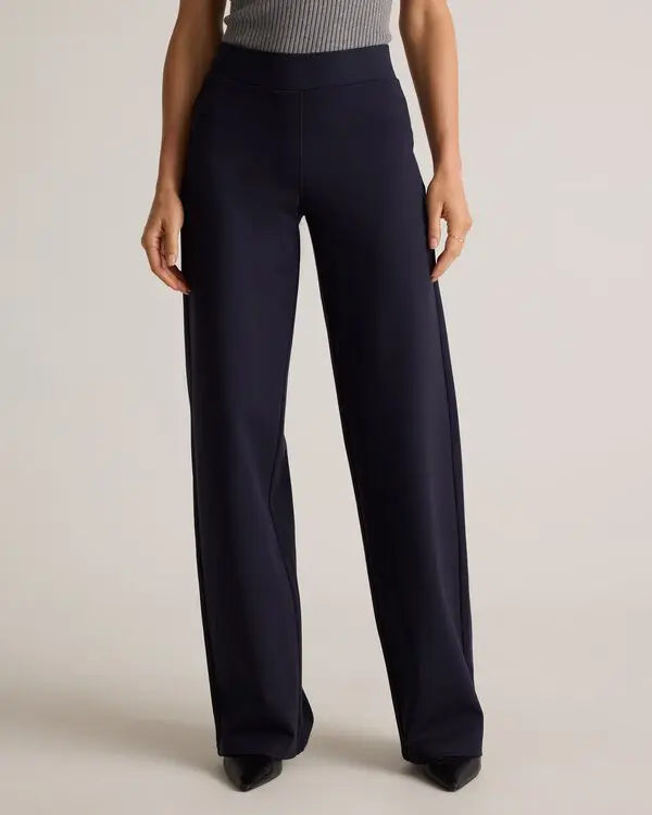 Quince Ultra-stretch Ponte Wide Leg Trousers - Navy