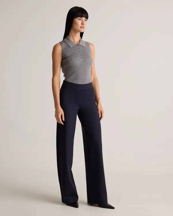 Quince Ultra-stretch Ponte Wide Leg Trousers - Navy