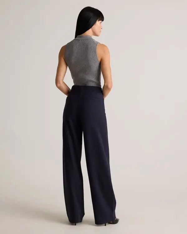 Quince Ultra-stretch Ponte Wide Leg Trousers - Navy