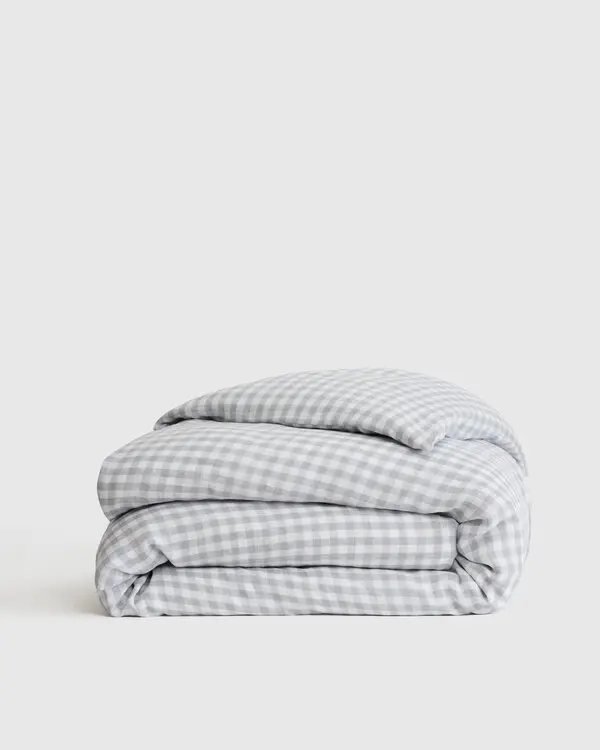Quince European Linen Gingham Duvet Cover - Light Blue