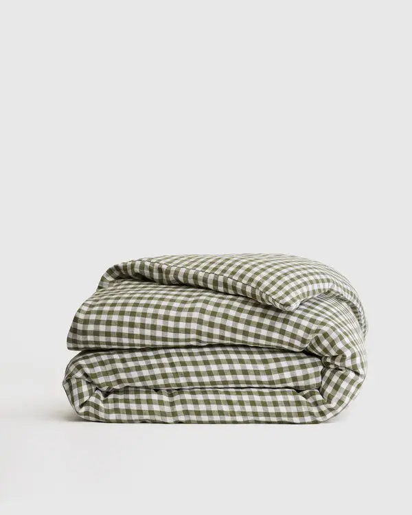 Quince European Linen Gingham Duvet Cover - Olive