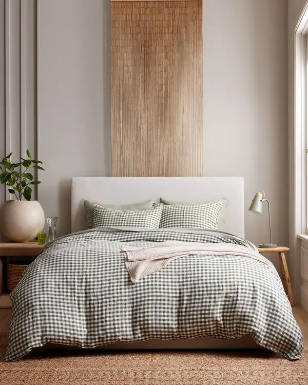 Quince European Linen Gingham Duvet Cover Set - Olive