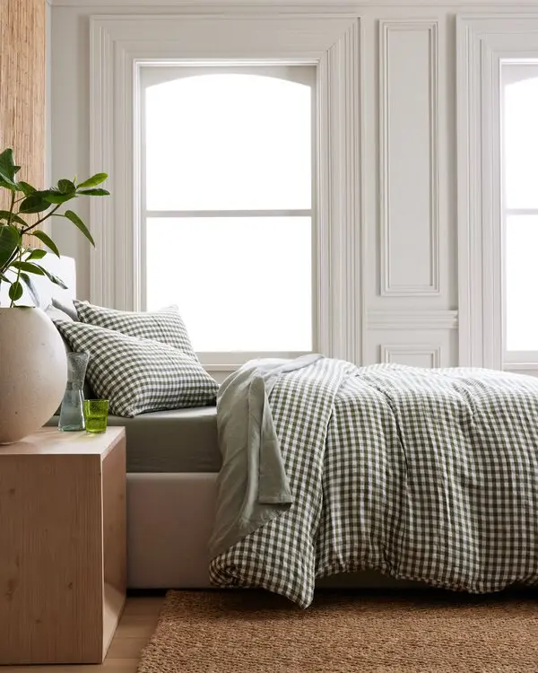 Quince European Linen Gingham Duvet Cover Set - Olive
