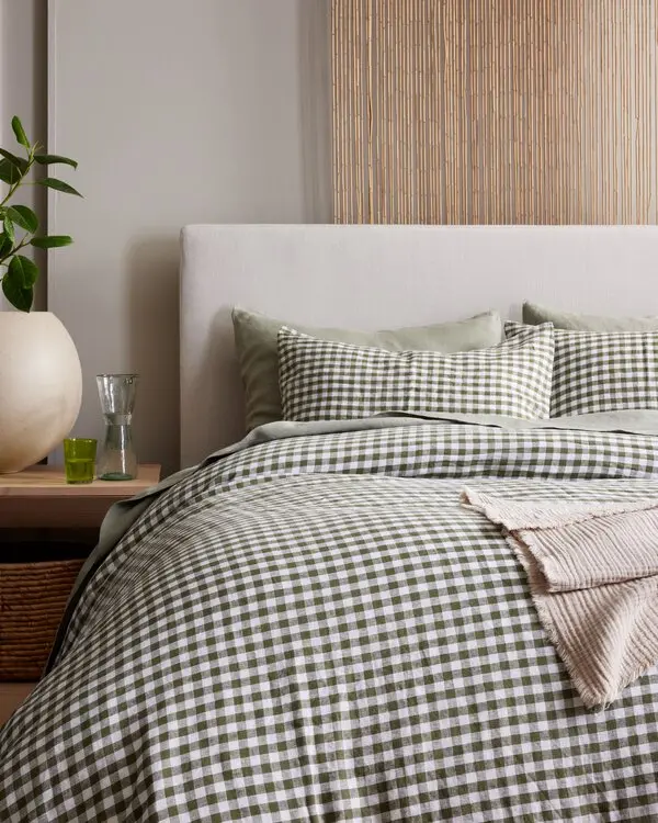 Quince European Linen Gingham Duvet Cover Set - Olive