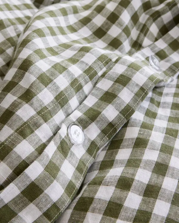 Quince European Linen Gingham Duvet Cover Set - Olive