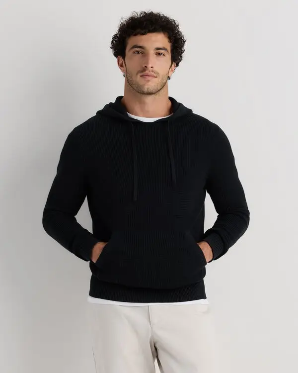Quince Cashmere Waffle Hoodie - Black