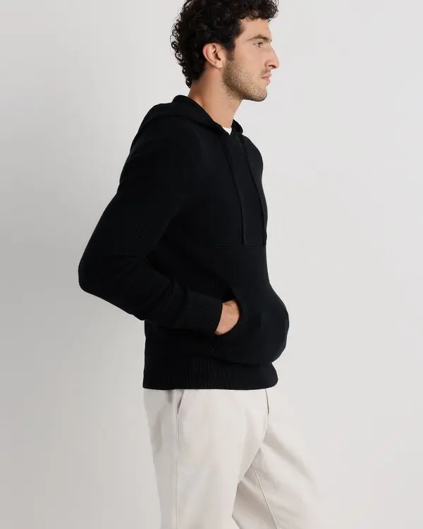 Quince Cashmere Waffle Hoodie - Black