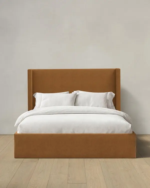 Quince Wingback Bed In Performance Linen Blend - Deep Amber