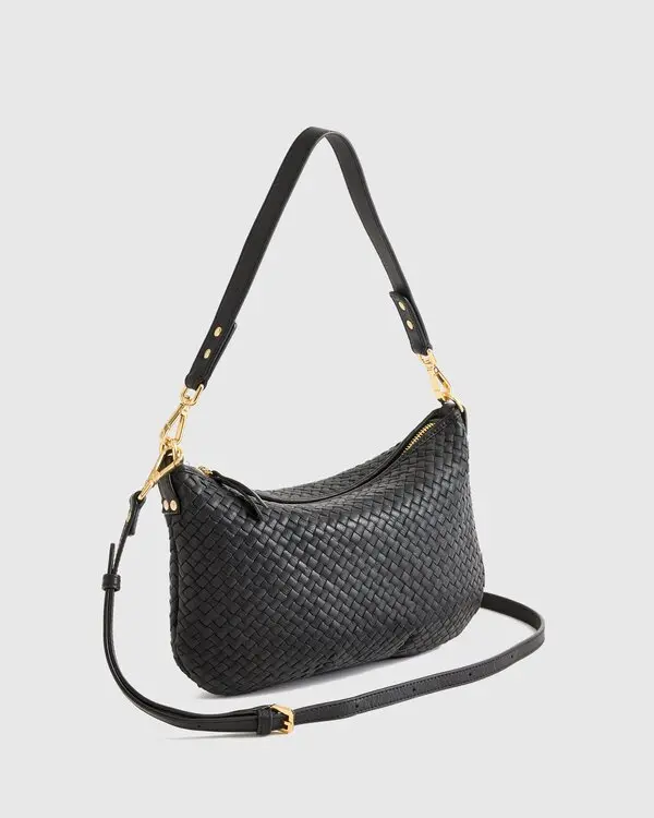 Quince Italian Handwoven Leather Mini Shoulder Bag - Black