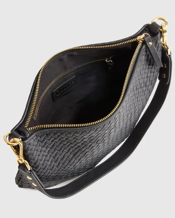 Quince Italian Handwoven Leather Mini Shoulder Bag - Black