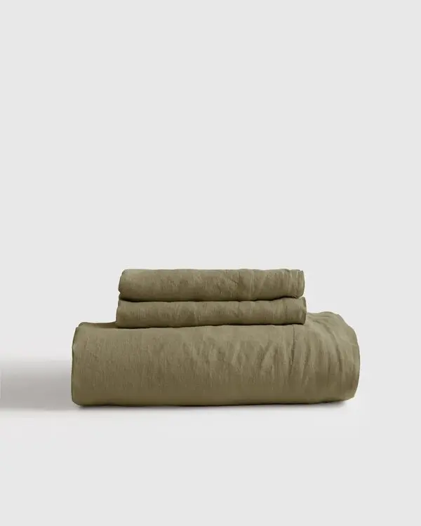 Quince European Linen Fitted Sheet Set - Aloe