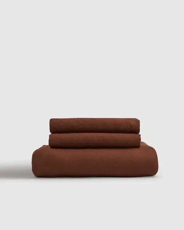 Quince European Linen Fitted Sheet Set - Bordeaux