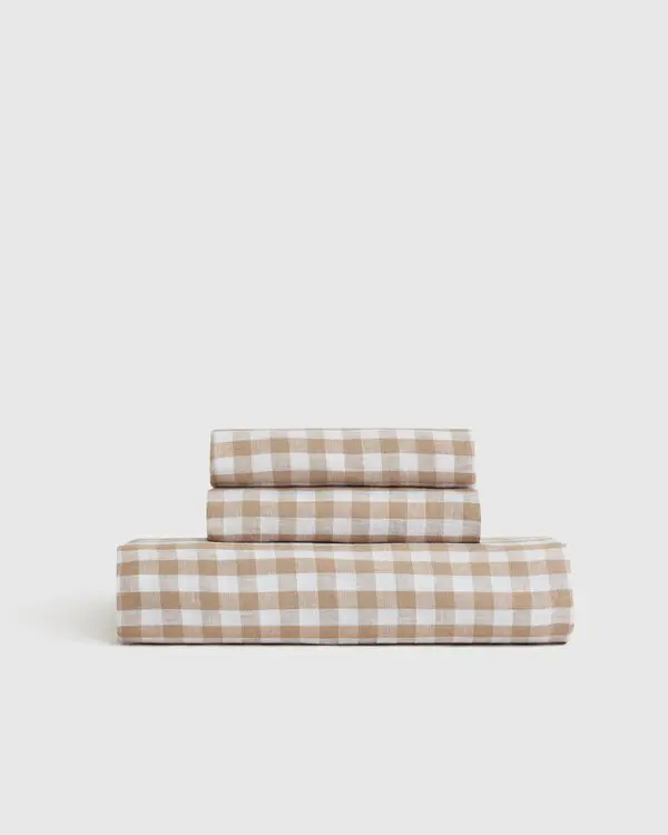 Quince European Linen Fitted Sheet Set - Cafe Gingham