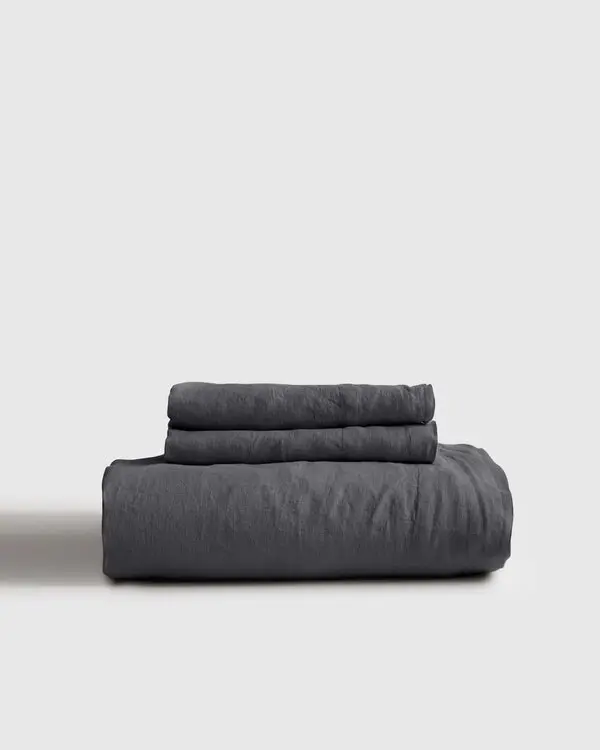 Quince European Linen Fitted Sheet Set - Charcoal
