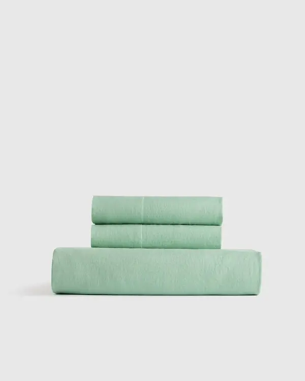 Quince European Linen Fitted Sheet Set - Jade