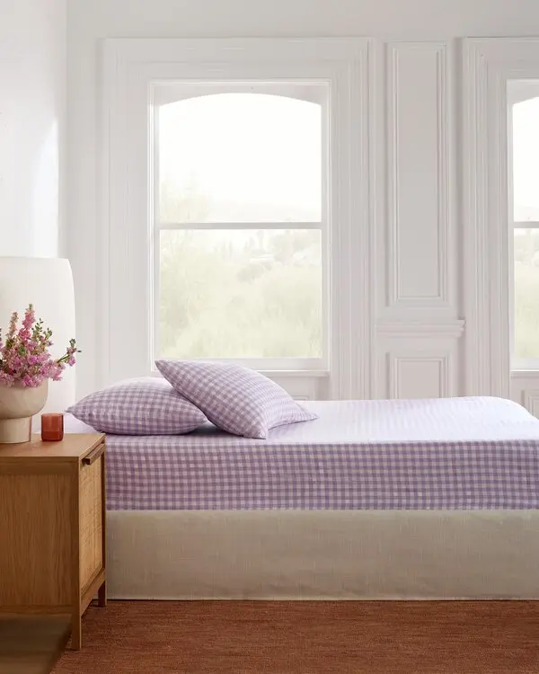 Quince European Linen Fitted Sheet Set - Lavender Gingham