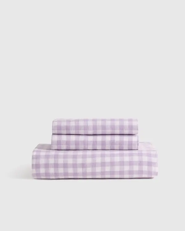 Quince European Linen Fitted Sheet Set - Lavender Gingham