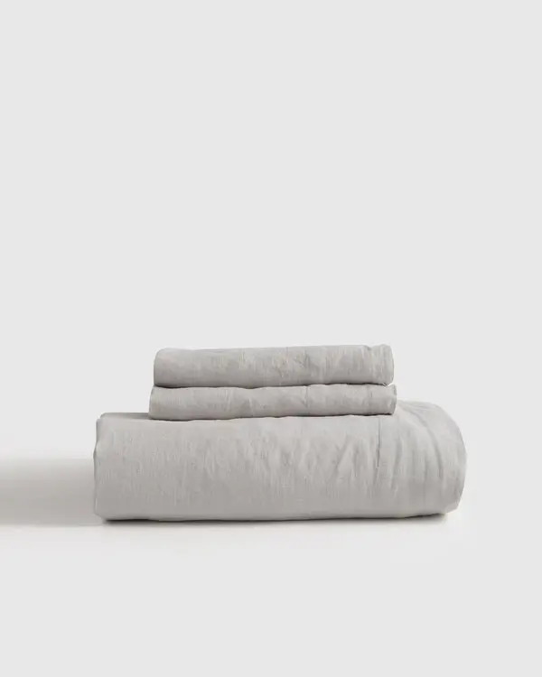 Quince European Linen Fitted Sheet Set - Light Grey