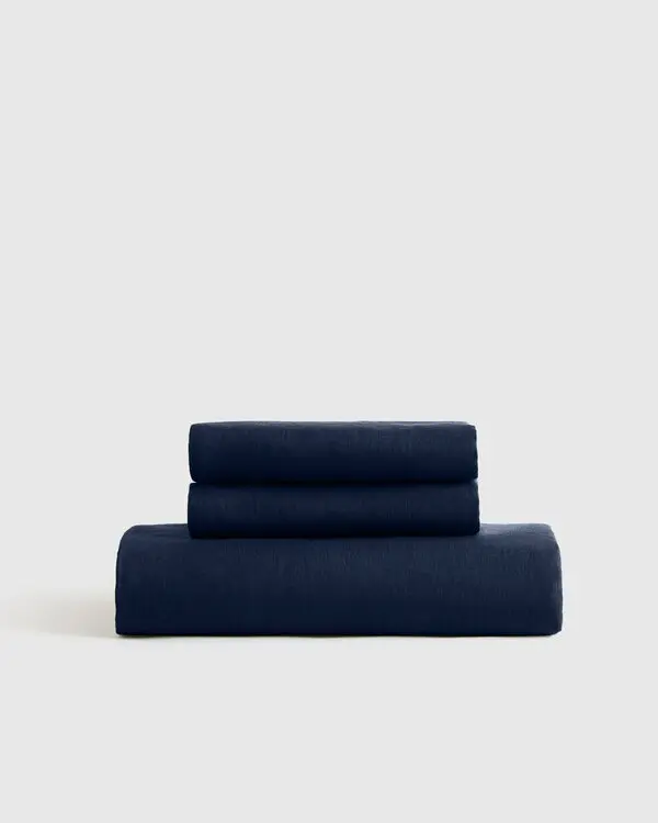 Quince European Linen Fitted Sheet Set - Navy