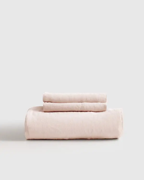 Quince European Linen Fitted Sheet Set - Soft Blush