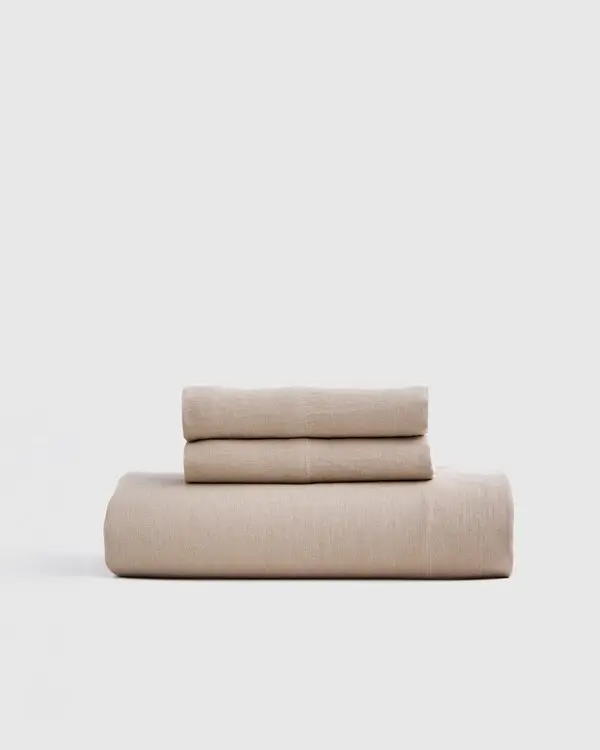 Quince European Linen Fitted Sheet Set - Toffee