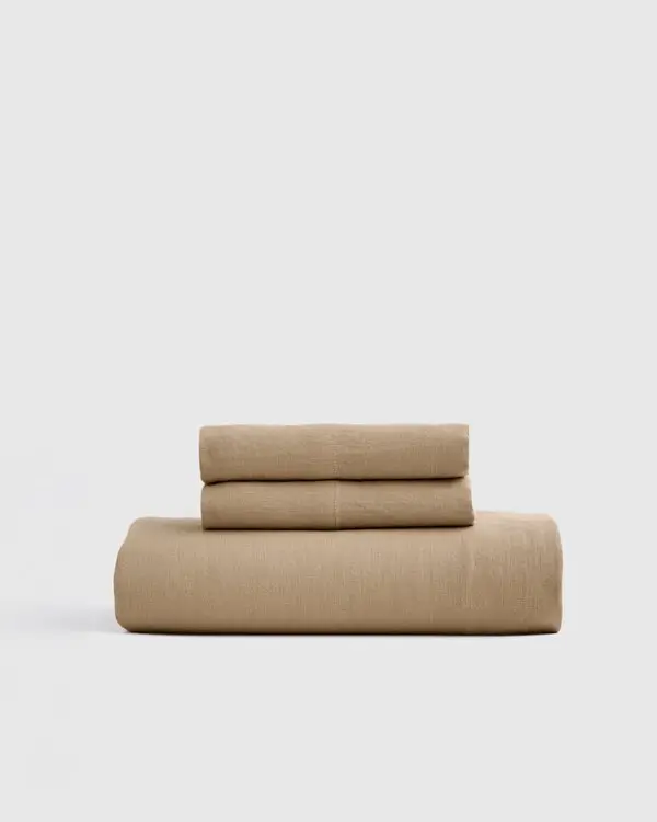 Quince European Linen Fitted Sheet Set - Toffee
