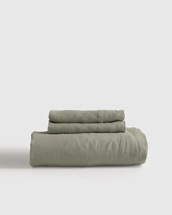 Quince European Linen Fitted Sheet Set - Willowleaf