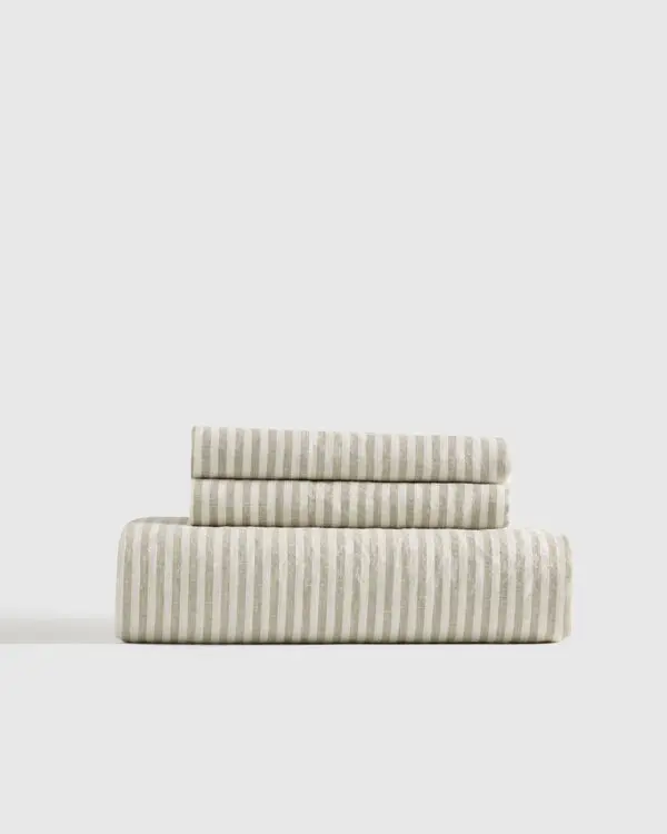 Quince European Linen Fitted Sheet Set - Willowleaf/white Stripe