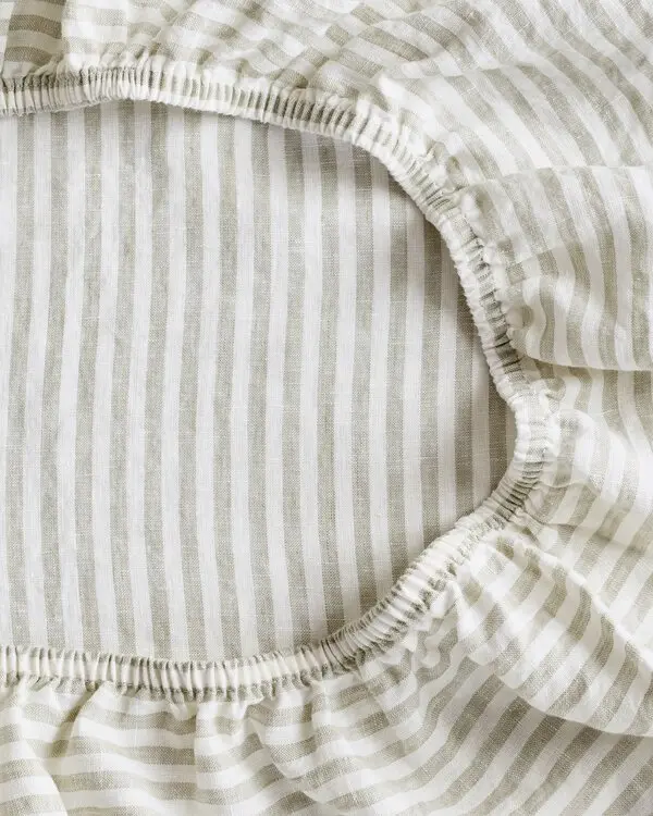 Quince European Linen Fitted Sheet Set - Willowleaf/white Stripe