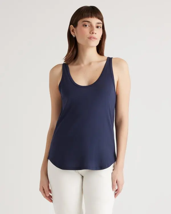 Quince Cotton Modal Double Scoop Neck Tank Top - Navy