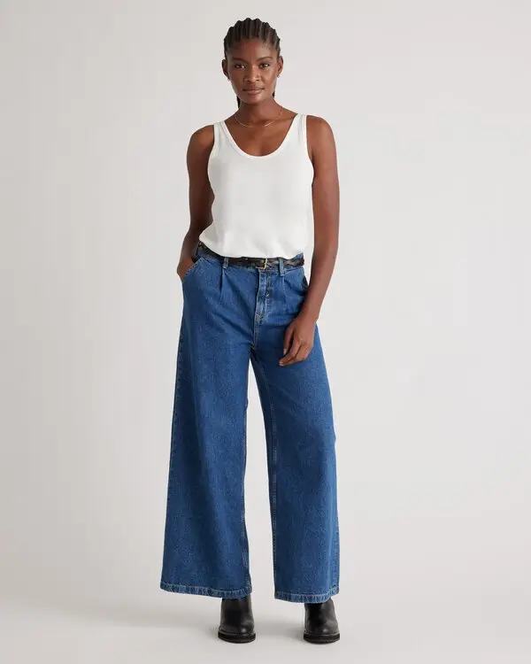 Quince Cotton Modal Double Scoop Neck Tank Top - White
