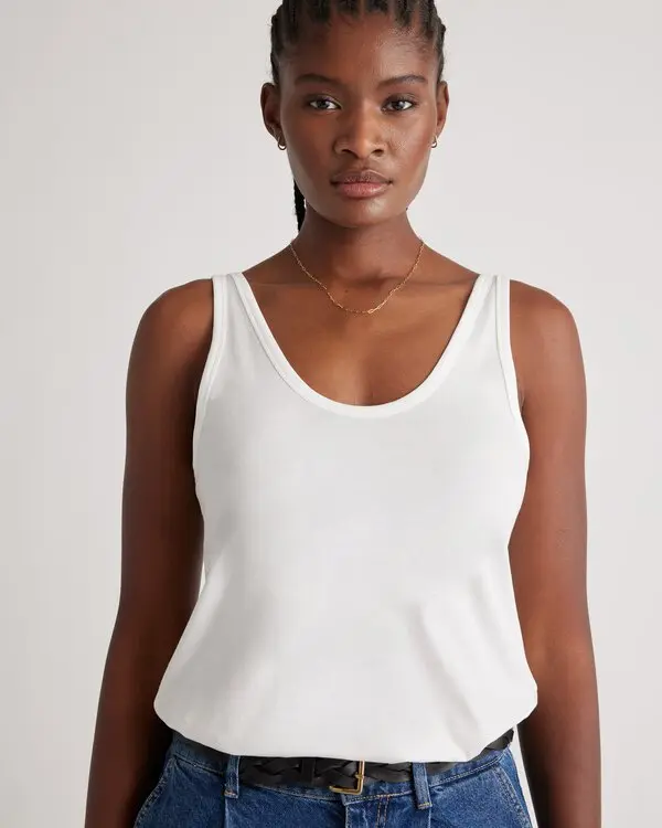 Quince Cotton Modal Double Scoop Neck Tank Top - White