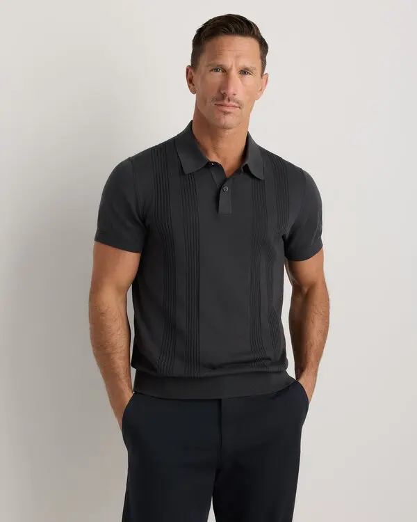 Quince Cotton-silk Ribbed Short Sleeve Sweater Polo - Charcoal