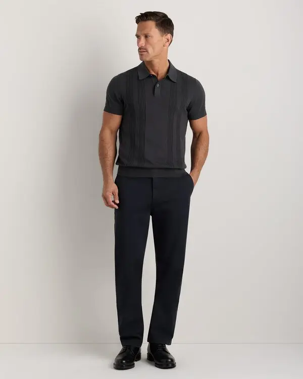 Quince Cotton-silk Ribbed Short Sleeve Sweater Polo - Charcoal