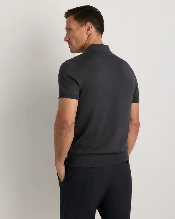 Quince Cotton-silk Ribbed Short Sleeve Sweater Polo - Charcoal
