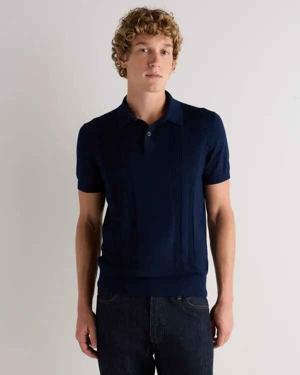 Quince Cotton-silk Ribbed Short Sleeve Sweater Polo - Navy
