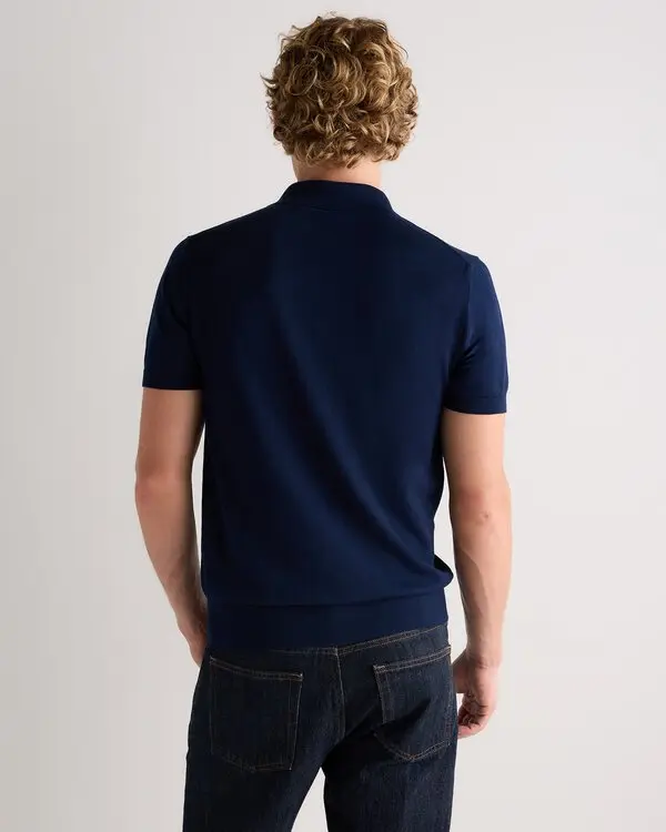 Quince Cotton-silk Ribbed Short Sleeve Sweater Polo - Navy