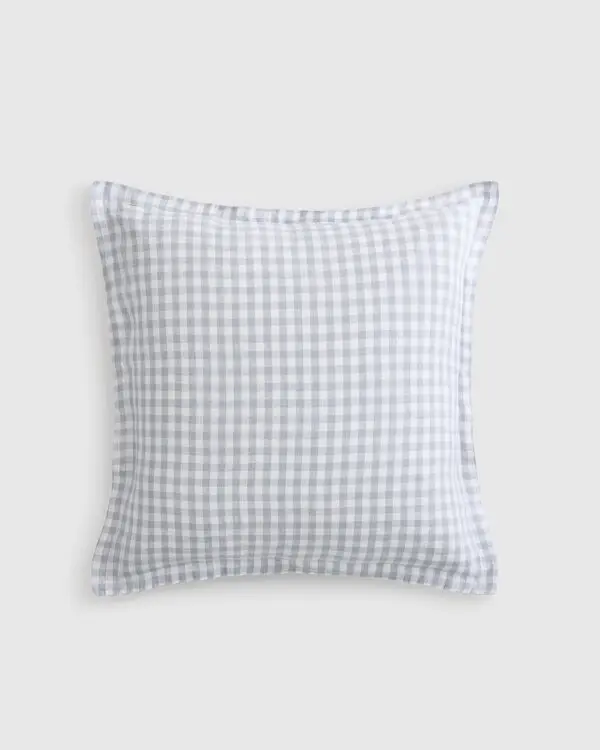 Quince European Linen Gingham Sham - Blue Fog
